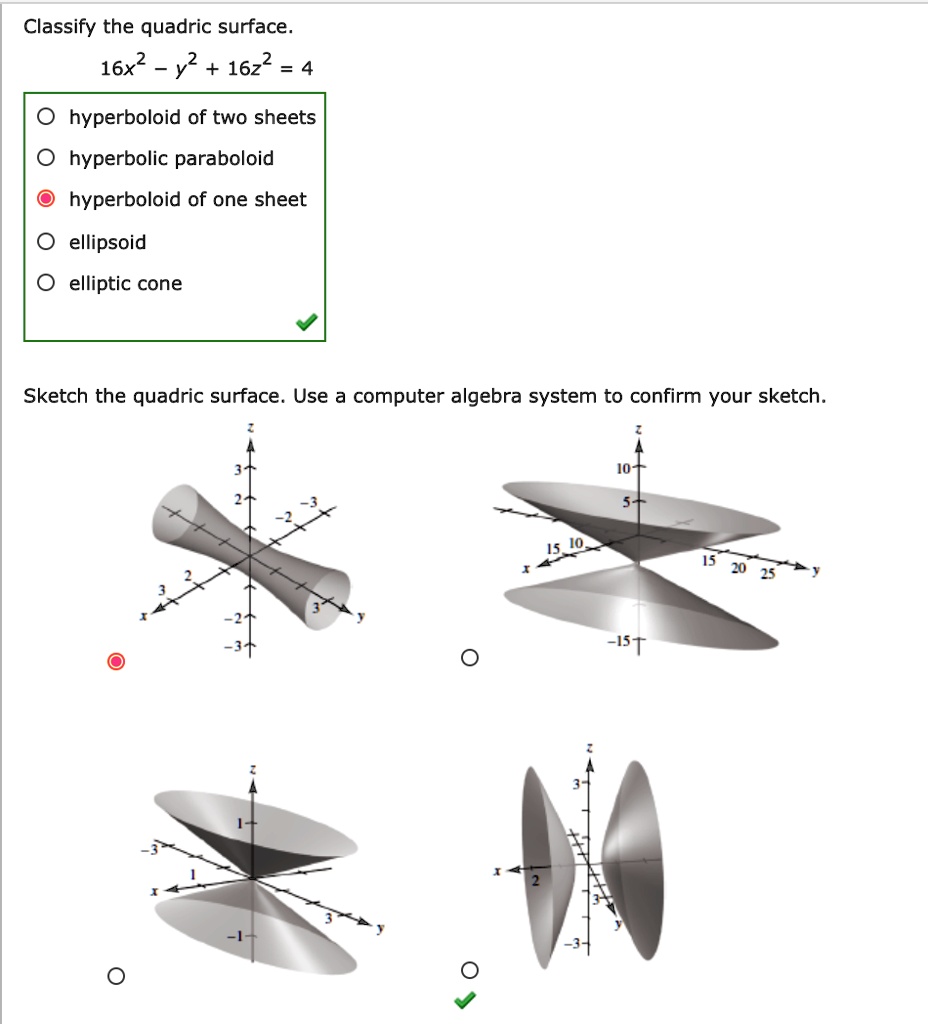 Solved Classify The Quadric Surface 16x2 Y2 1622 4 Hyperboloid Of
