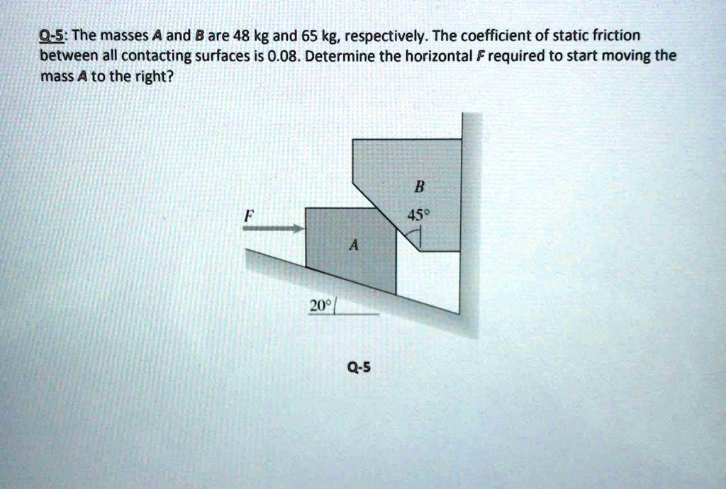 Q-5: The masses A and B are 48 kg and 65 kg, respectively. The coefficient of static friction ...