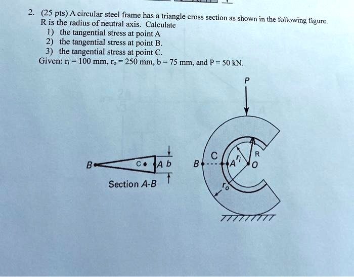 2. (25 pts) A circular steel frame has a triangle cross section as ...