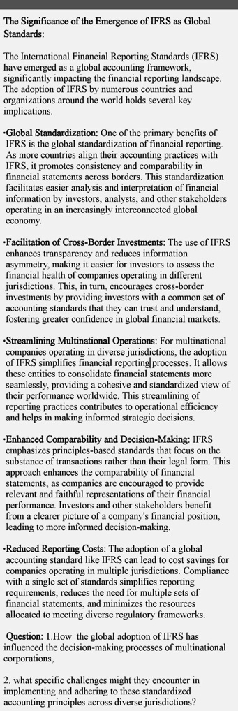SOLVED: The Significance of the Emergence of IFRS as Global Standards ...