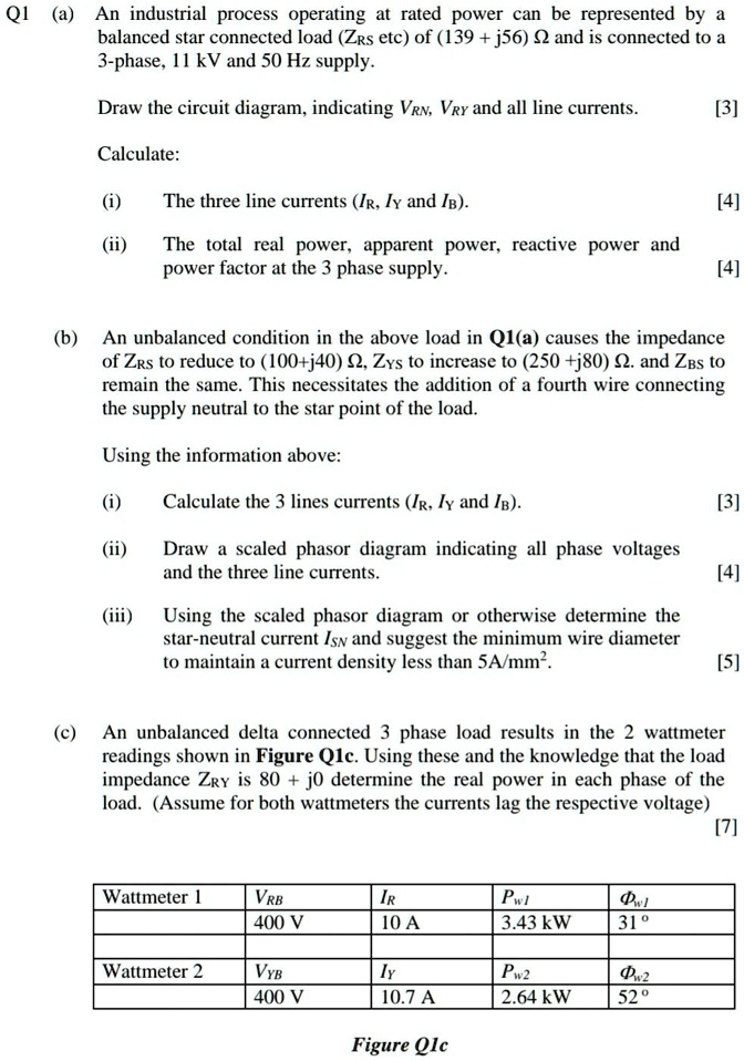 SOLVED: Q1 (a) An industrial process operating at rated power can be represented by a balanced ...