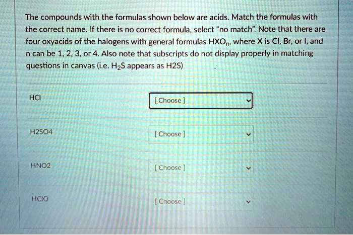 the compounds with the formulas shown below are acids match the ...