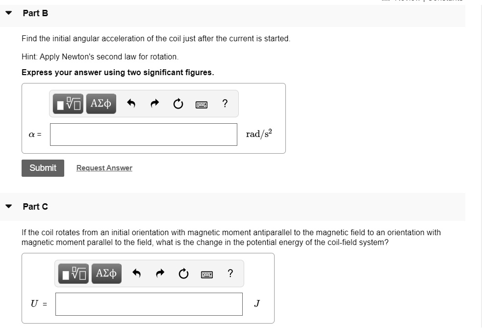 part b find the initial angular acceleration of the coil just after the current is started hint ...