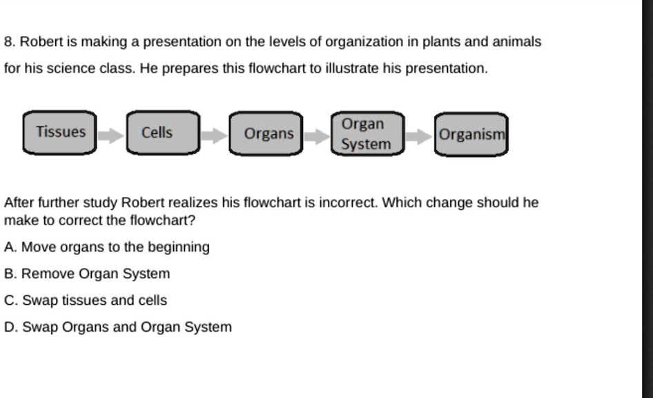 8. Robert is making a presentation on the levels of organization in ...