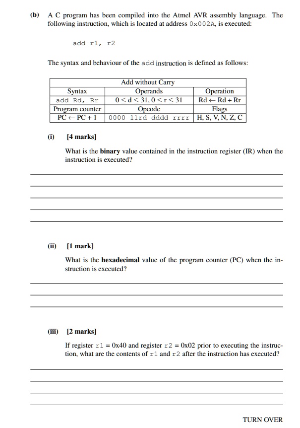 Solved A C Program Has Been Compiled Into The Atmel Avr Assembly Language The Following 5884