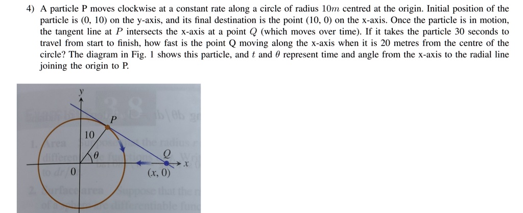 SOLVED: A particle P moves clockwise at a constant rate along a circle of radius 10m centered at ...