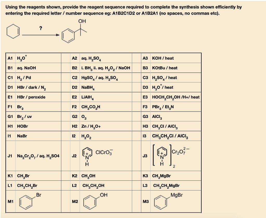 using the reagents shown provide the reagent sequence required to complete the synthesis shown ...
