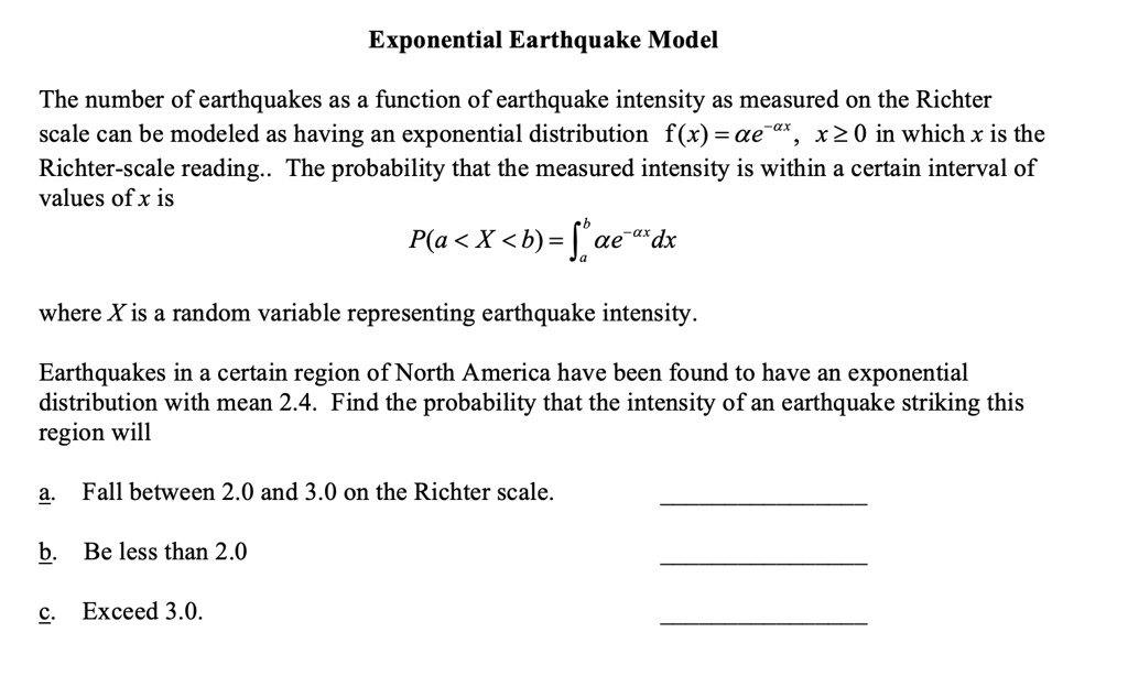 exponential earthquake model the number of earthquakes as a function of earthquake intensity as ...