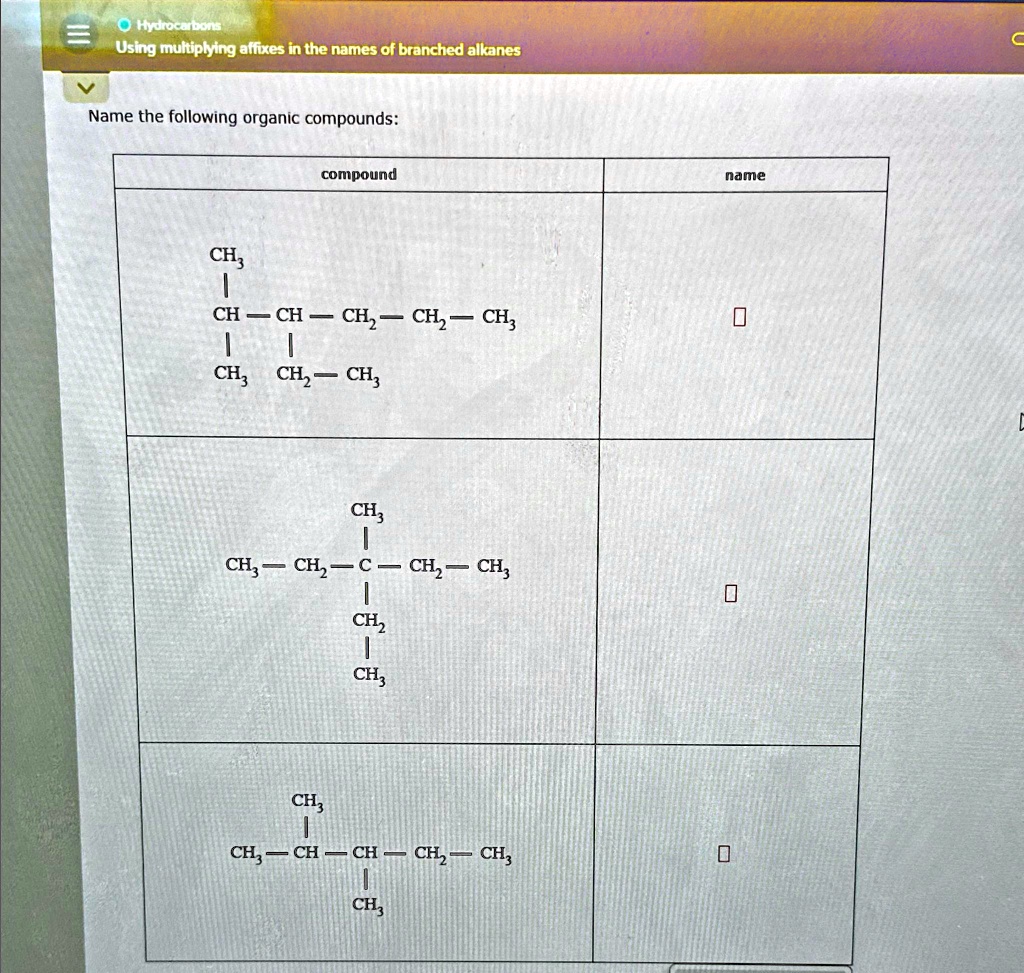 hydrocarbons using multiplying affixes in the names of branched alkanes ...