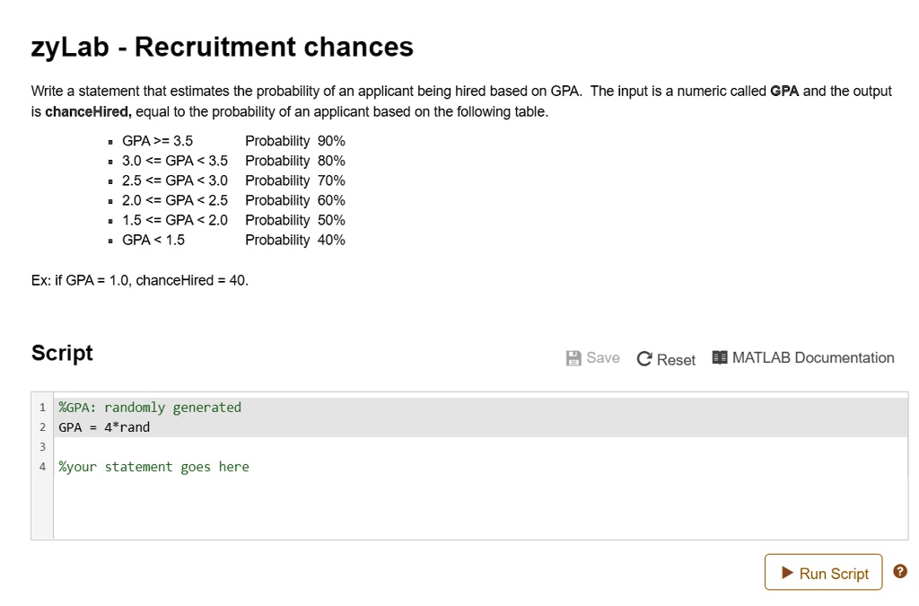 zyLab - Recruitment chances Write a statement that estimates the ...