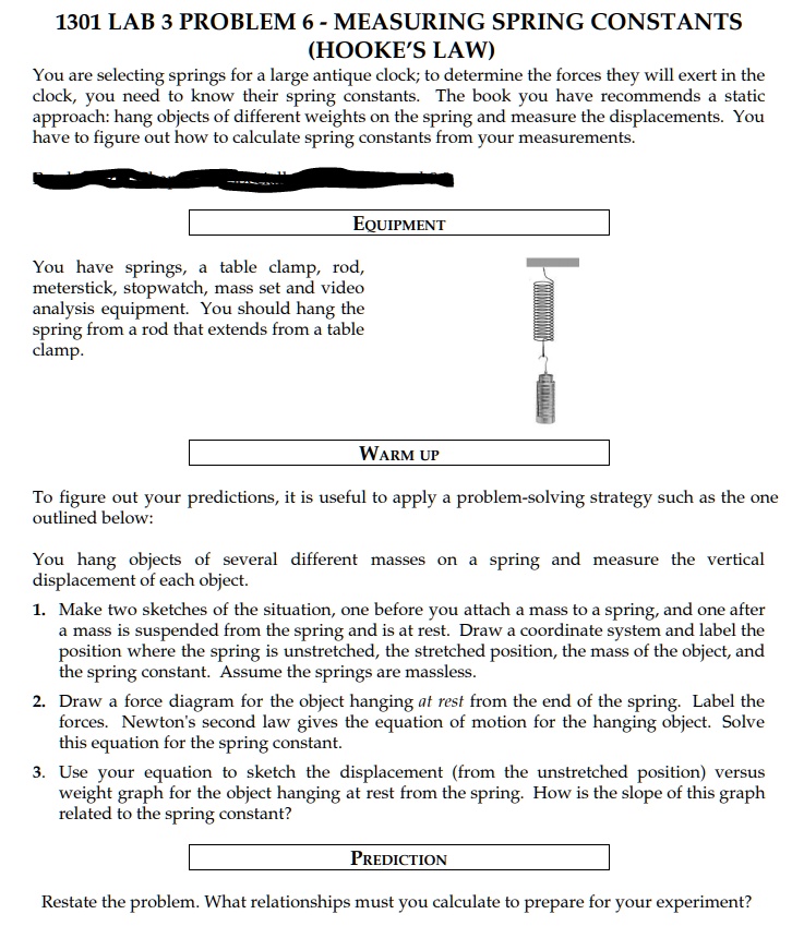 SOLVED: 1301 LAB 3 PROBLEM 6 MEASURING SPRING CONSTANTS (HOOKE'S LAW ...