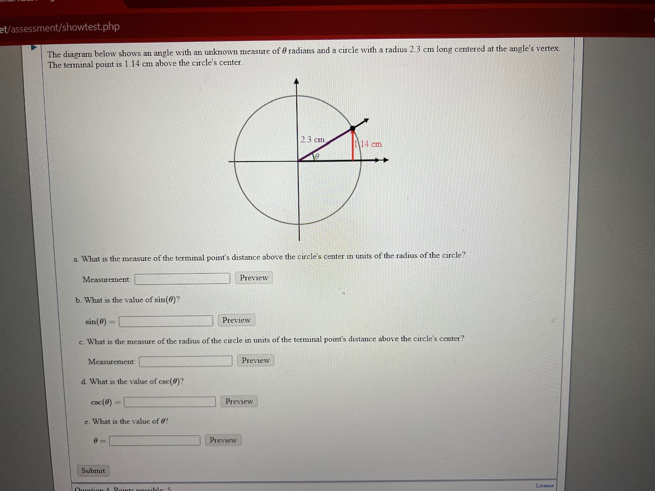The diagram below shows an angle with an unknown measure of θ radians ...