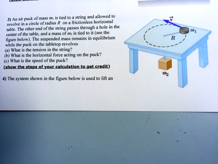 SOLVED: puck of mass m is tied t0 string and allowed t0 3) An air revolve in circle of radius R ...