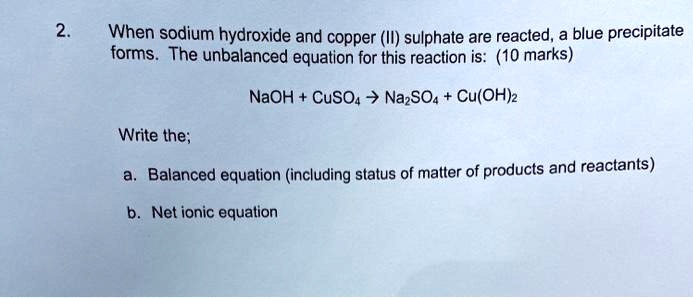 when sodium hydroxide and copper ii sulphate are reacted blue ...