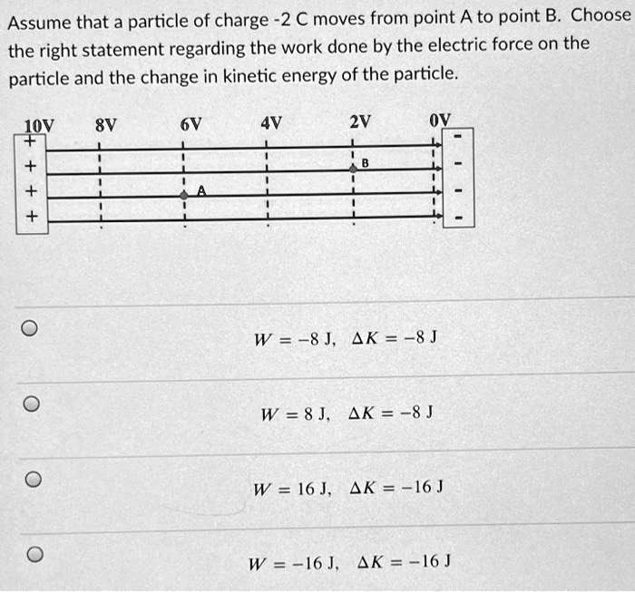 SOLVED: Assume that a particle of charge -2 C moves from point A to point B Choose the right ...