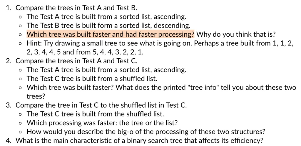 1. Compare the trees in Test A and Test B. • The Test A tree...