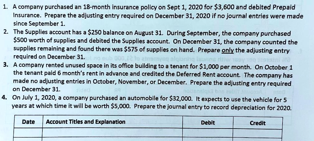 Prepare to adjust entries for each of the following independent ...