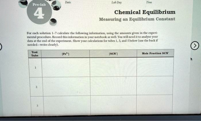 preclab 4 chemical equilibrium mcasuring an equilibrium constant each ...