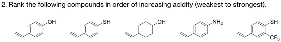 2. Rank the following compounds in order of increasing acidity (weakest ...
