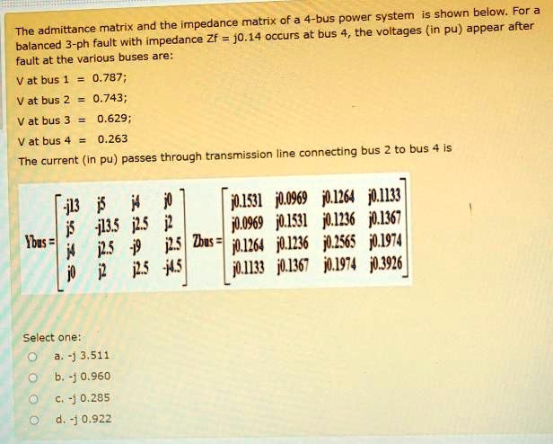 SOLVED: The admittance matrix and the impedance matrix of a 4-bus power ...