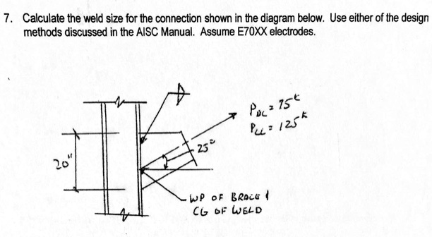7 calculate the weld size for the connection shown in the diagram below use either of the design ...