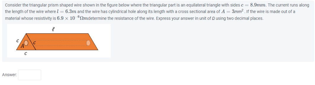 consider a triangular prism shaped wire shown in the figure below where ...
