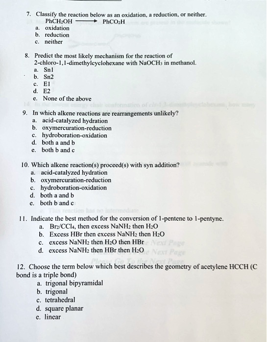 SOLVED: Classify the reaction below as an oxidation; Tcduction PhCH.OH ...