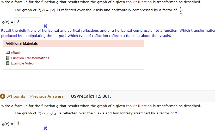 Solved Write A Formula For The Function That Results When The Graph Of The Given Toolkit