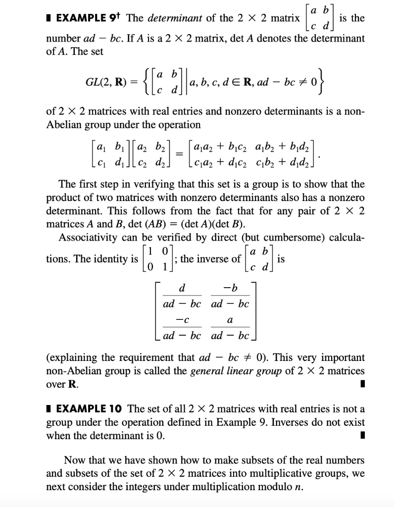 SOLVED: EXAMPLE 9: The determinant of the 2 x 2 matrix is the number ad ...