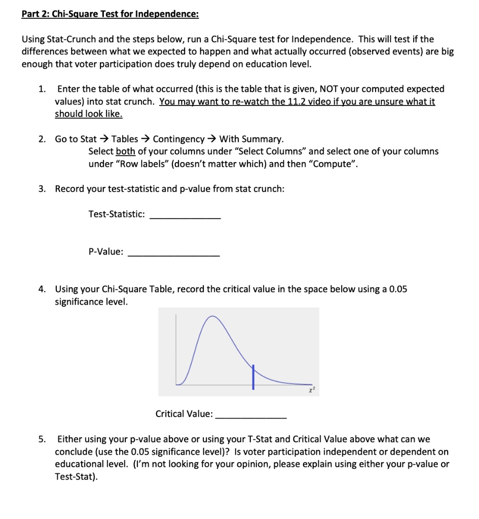 part 2 chi square test for independence using stat crunch and the steps ...