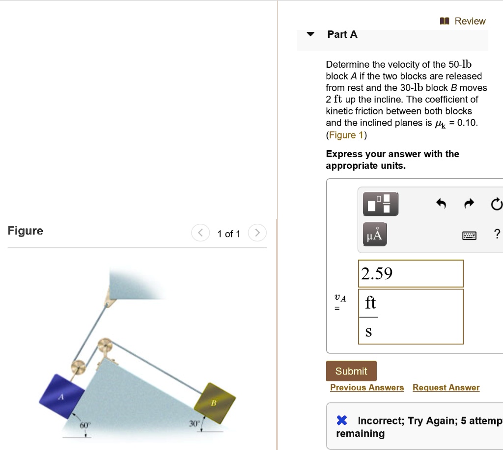 Figure ? Part A Determine the velocity of the 50-lb block A if the two ...