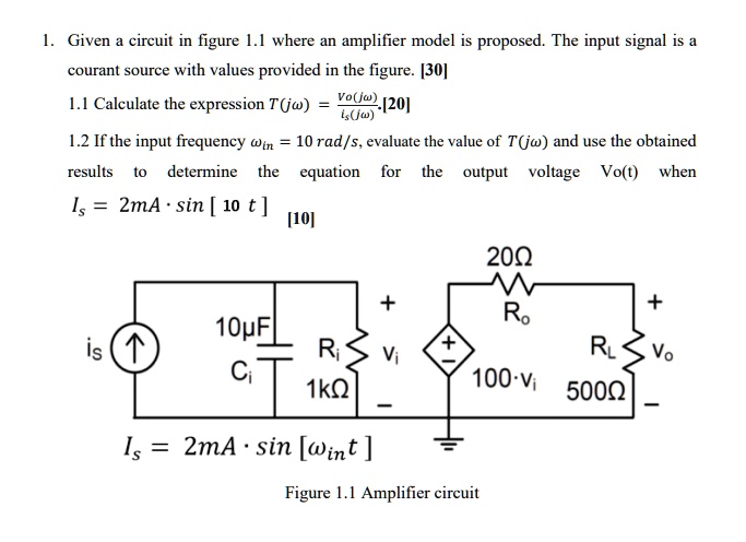 SOLVED: Given a circuit in Figure 1.1 where an amplifier model is proposed. The input signal is ...