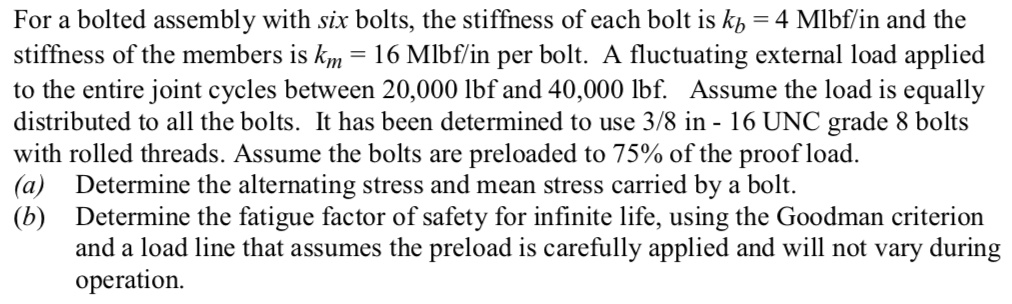 SOLVED: For a bolted assembly with six bolts, the stiffness of each ...