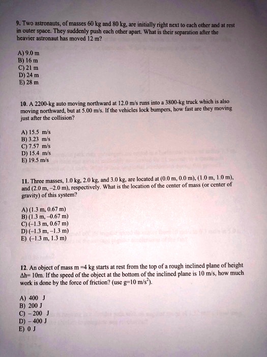 SOLVED: Two astronauts, of masses 60 kg and 80 kg; are initially right ...