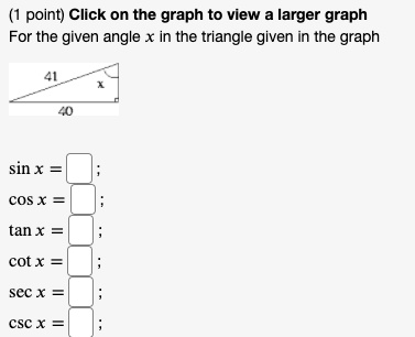 SOLVED: point) Click on the graph to view a larger graph For the given angle in the triangle ...