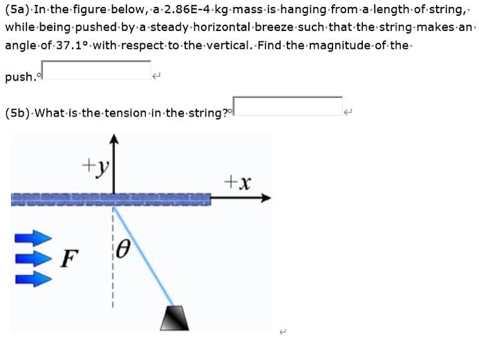 (5a) In the figure below, a 2.86E-4 kg mass is hanging from a length of ...