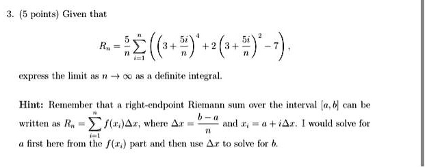 SOLVED: 3. (5 points) Given that R = √(n^2 + 2n), express the limit as ...