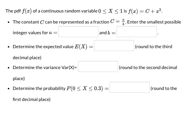 SOLVED: The pdf f(r) of a continuous random variable 0