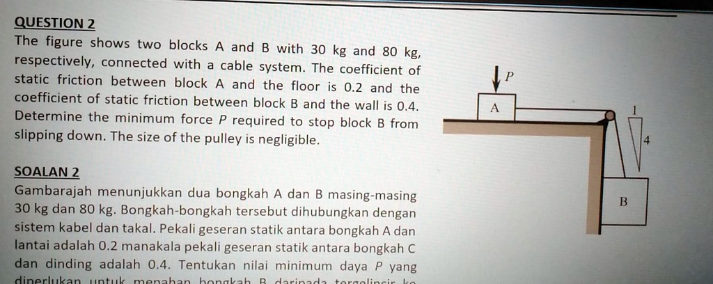 SOLVED: The figure shows two blocks A and B with masses of 30 kg and 80 kg respectively ...