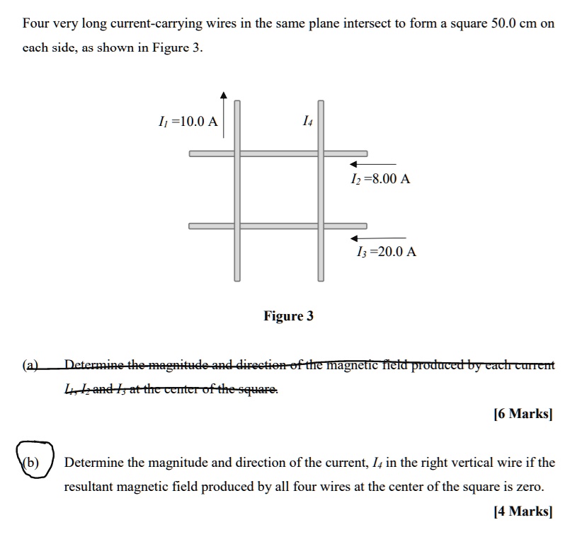 SOLVED: Four very long current-carrying wires in the same plane intersect to form a square 50.0 ...