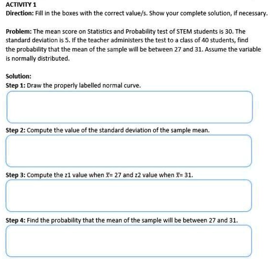 ACTIVITY 1 Direction: Fill in the boxes with the correct value/s. Show ...