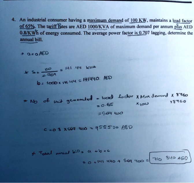 SOLVED: An industrial consumer having a maximum demand of 100 kW ...