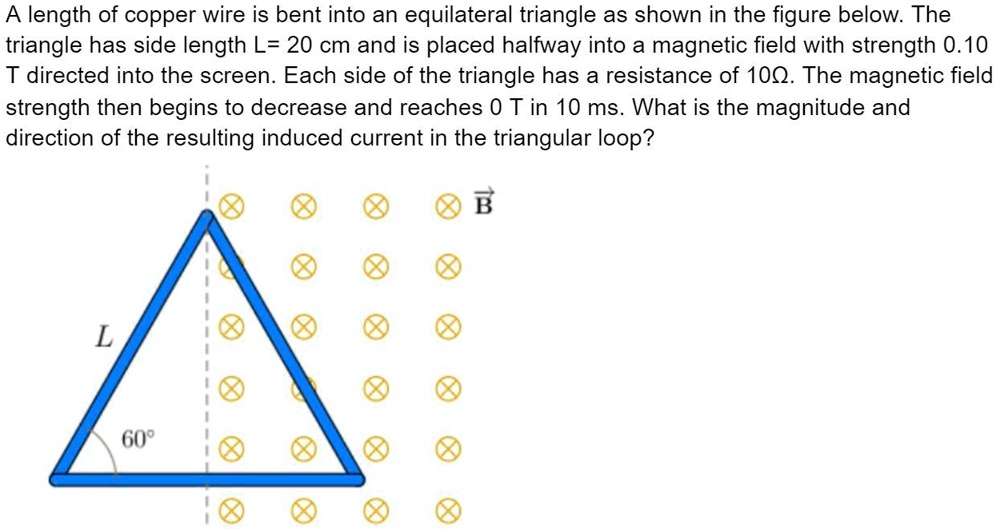 SOLVED: A length of copper wire is bent into an equilateral triangle as shown in the figure ...