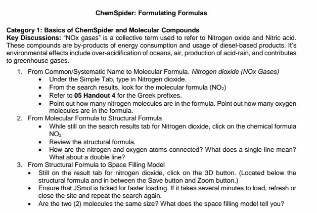 ChemSpider: Formulating Formulas Category 1: Basics of ChemSpider and ...