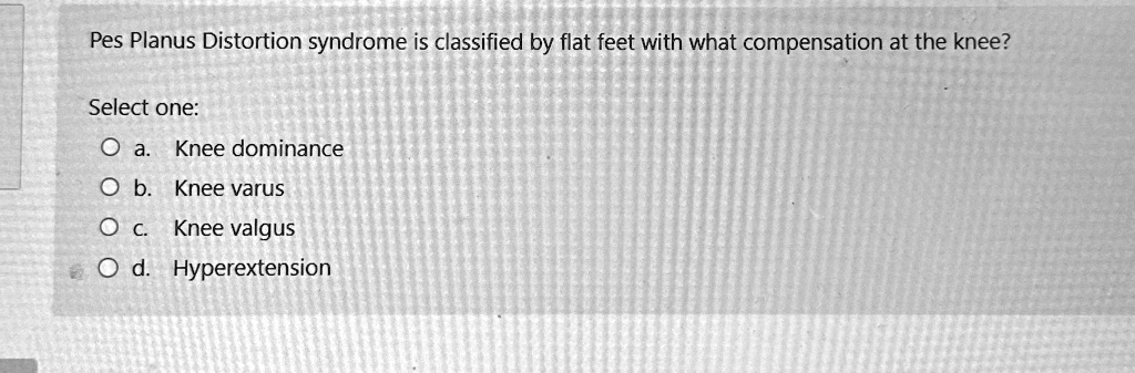 SOLVED: Pes Planus Distortion syndrome is classified by flat feet with ...