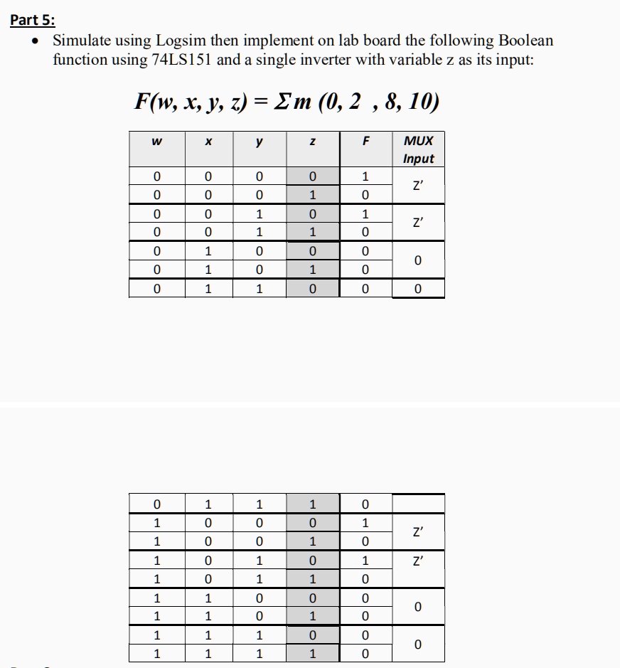 Solved Part 5 Simulate Using Logsim Then Implement On Lab Board The Following Boolean Function