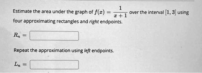 SOLVED: Estimate the area under the graph of f(z) = over the interval [1 , 3] using I +1 four ...