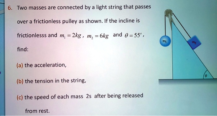 SOLVED: Two masses are connected by a light string that passes over a frictionless pulley as ...