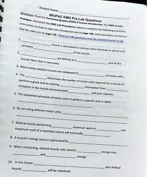 Student Name: Directions: Read the Electromyography (EMG) II Lesson Introduction, the EMG Lesson ...