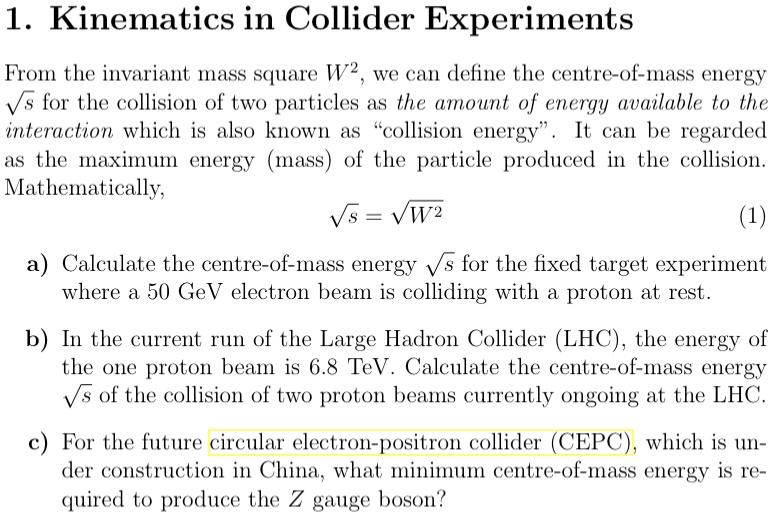 kinematics in collider experiments from the invariant mass square w2 we ...